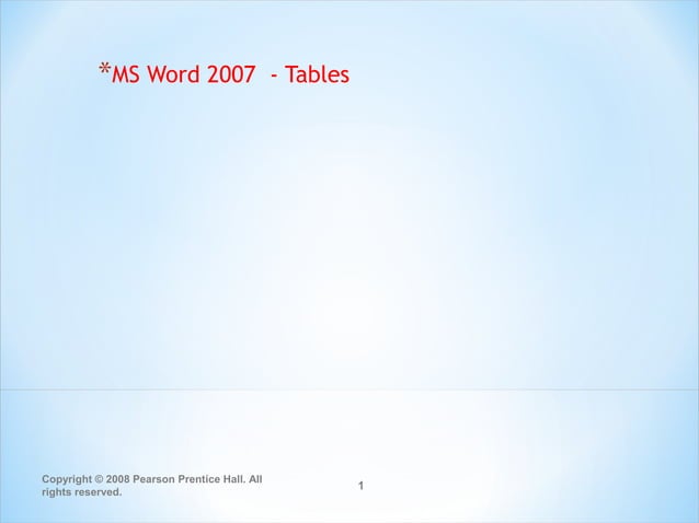 MS Word 2007 insert tables | PPT