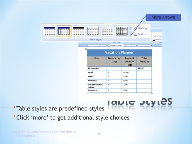 MS Word 2007 insert tables | PPT