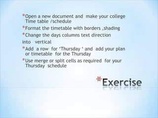 MS Word 2007 insert tables | PPT