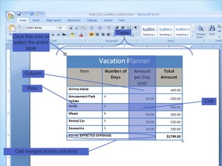 MS Word 2007 insert tables | PPT