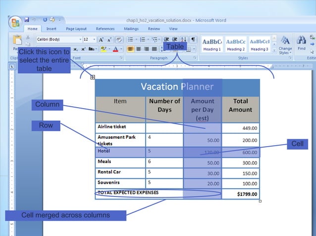 MS Word 2007 insert tables | PPT
