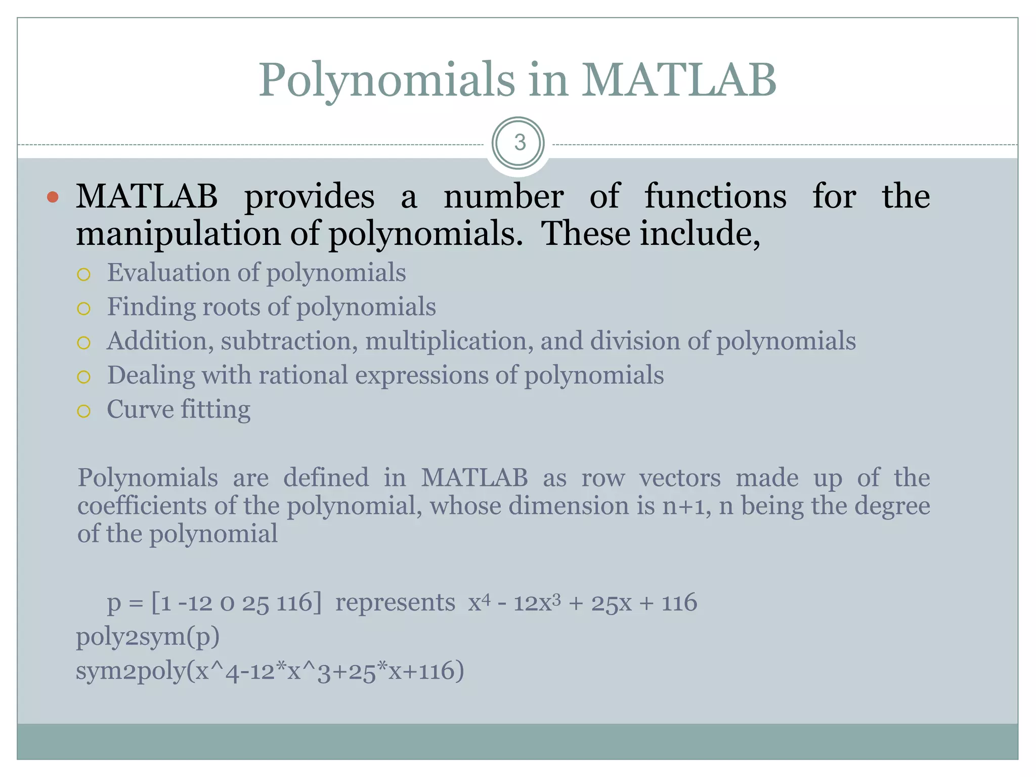 Polynomials and Curve Fitting in MATLAB | PPT