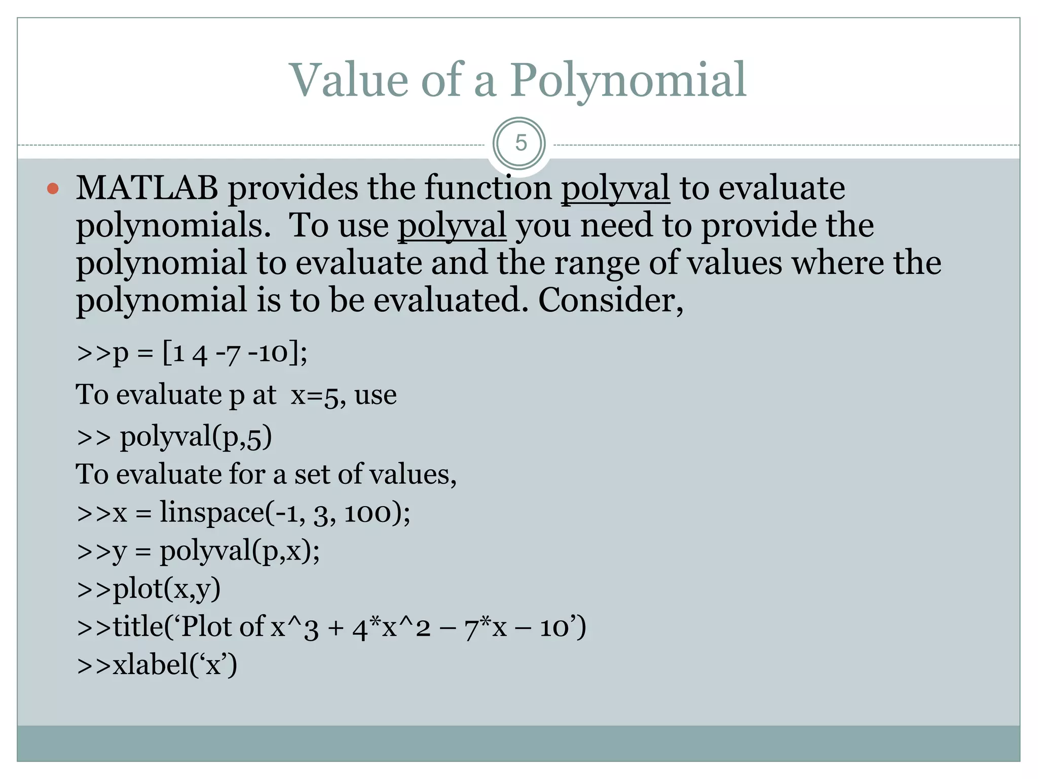 Polynomials and Curve Fitting in MATLAB | PPT