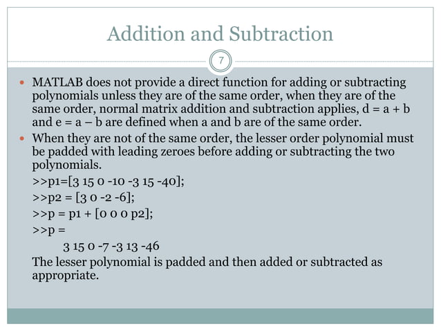 Polynomials and Curve Fitting in MATLAB | PPT