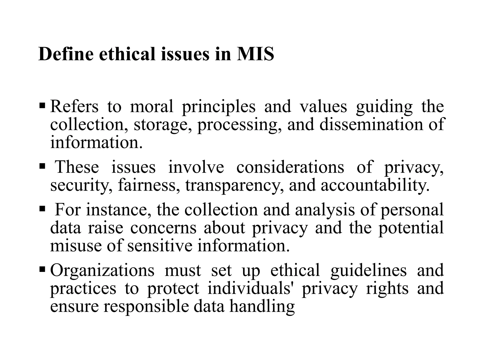 Ethical issues and concerns in management informatio system | PPTX
