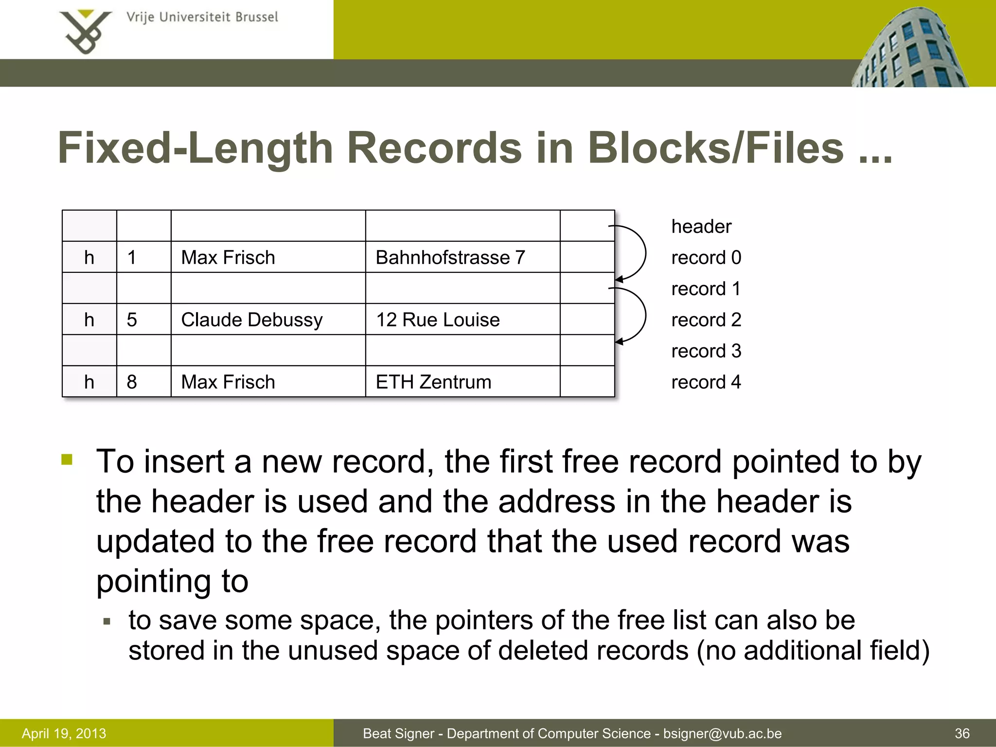 Storage Management - Lecture 8 - Introduction to Databases (1007156ANR ...