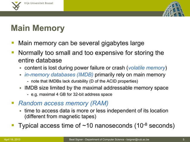 Storage Management - Lecture 8 - Introduction to Databases (1007156ANR) | PDF
