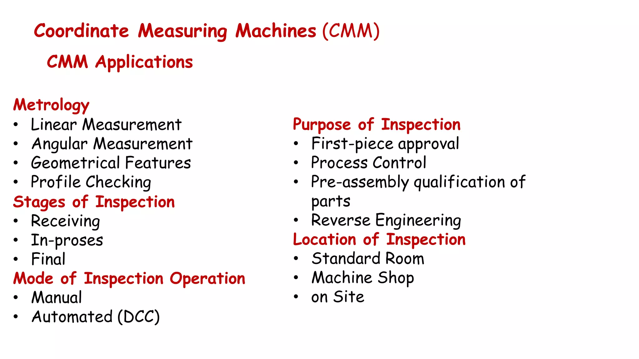 Lecture # 09 Coordinate Measuring Machine (CMM) | PPTX