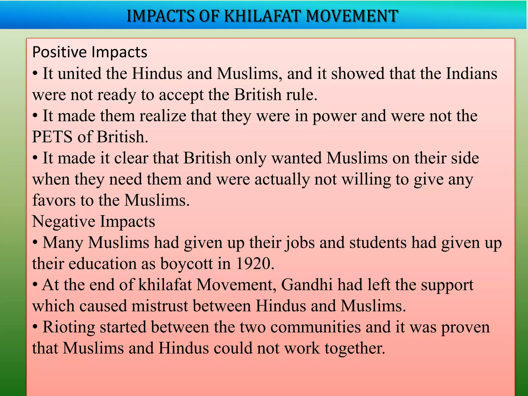 Lecture 09 attempts at hindu muslim unity (1916-30) khilafat movement ...