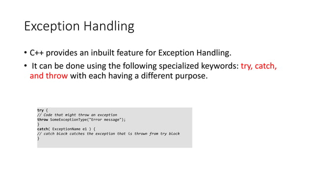 Lecture 09 Exception Handling 1 In C Pptx