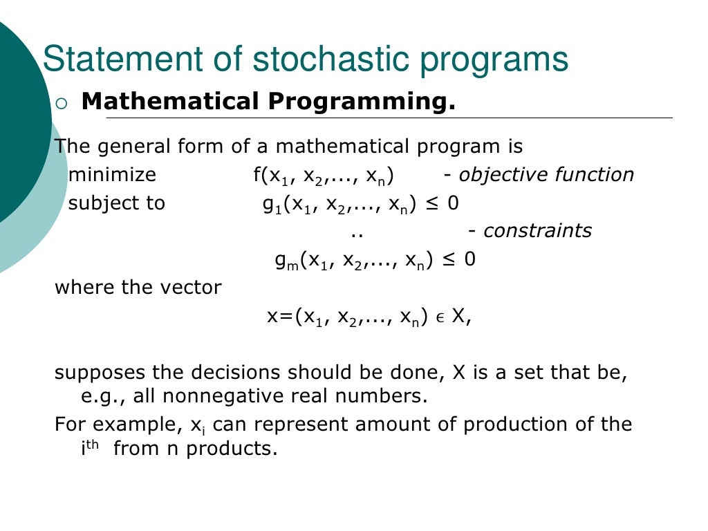 Statement Of Stochastic Programming Problems