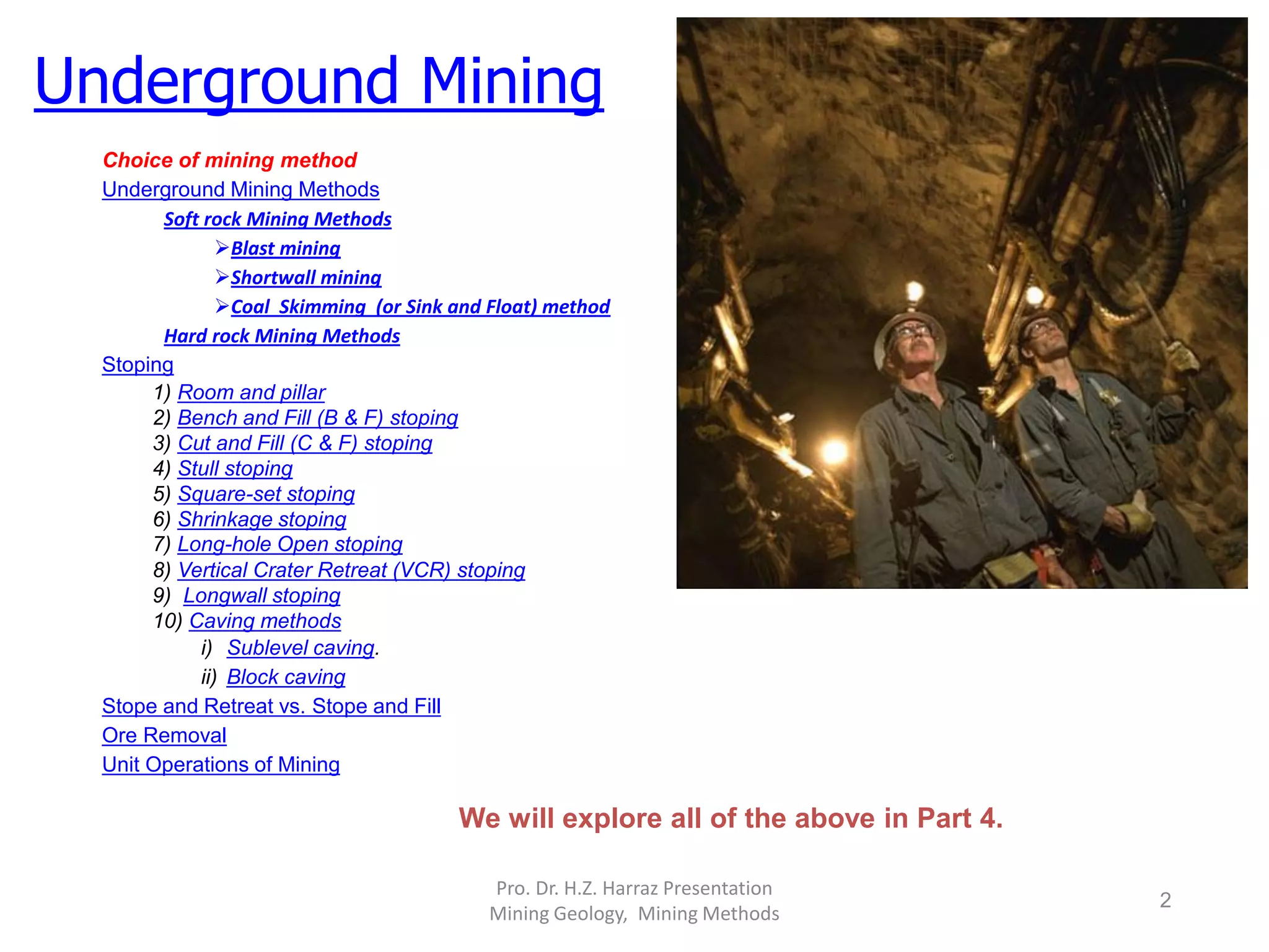 Lecture 4: Underground Mining | PDF