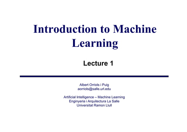 Lecture1 - Machine Learning | PPT