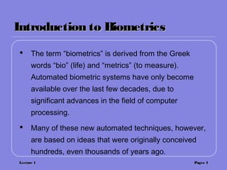 Introduction to Biometric lectures... Prepared by Dr.Abbas | PPT
