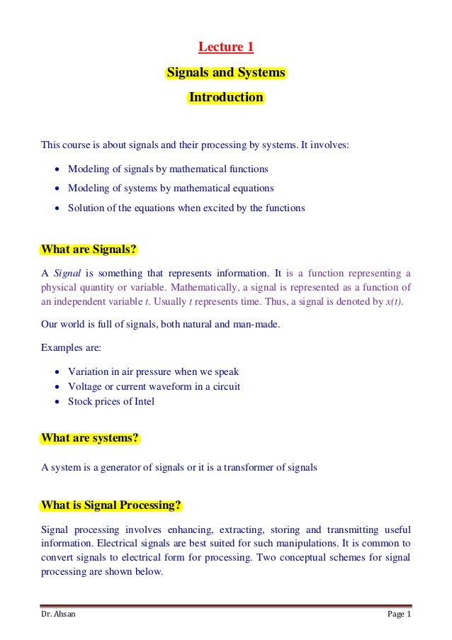 Signal And System Lecture 1