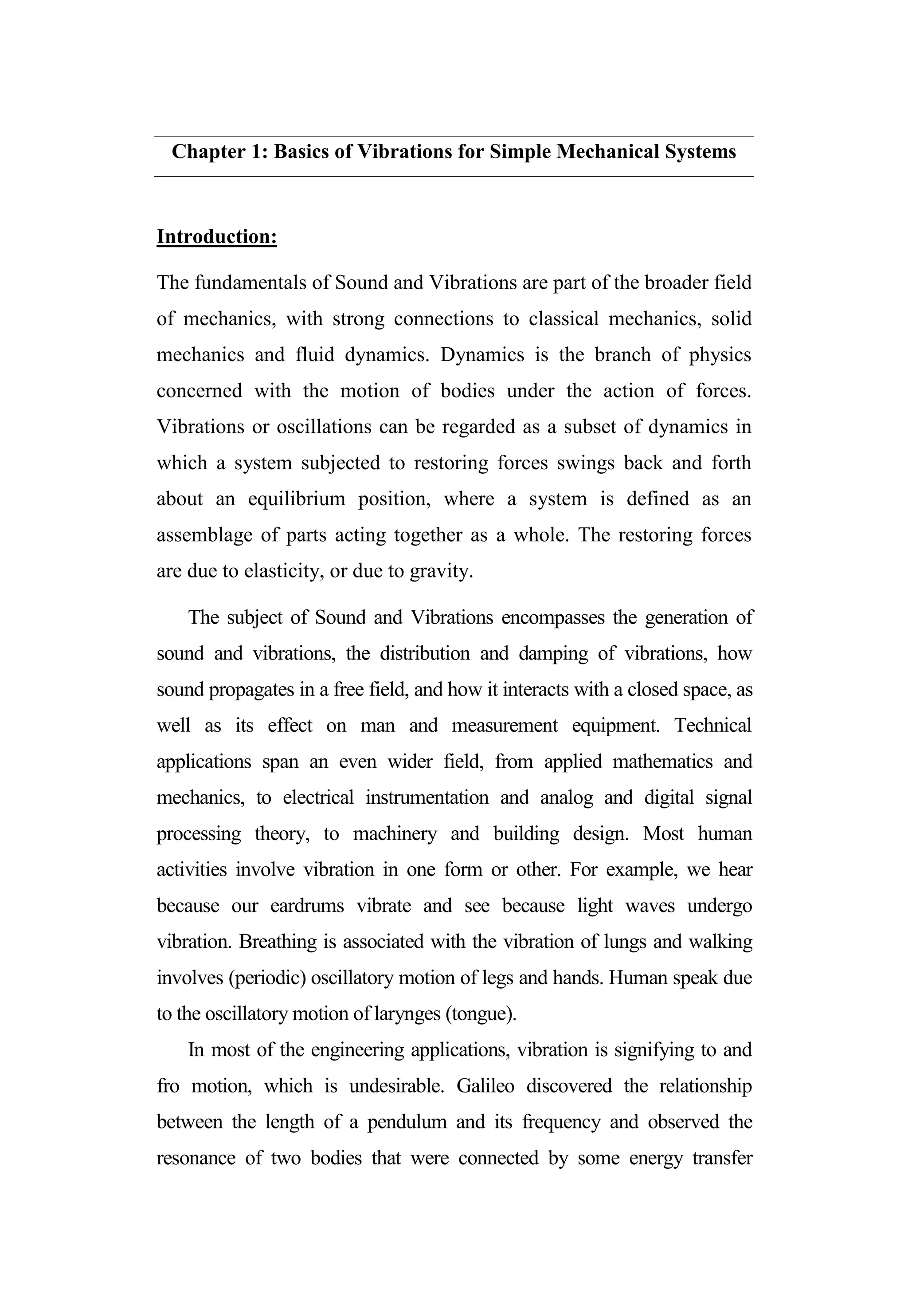 Lecture1 NPTEL for Basics of Vibrations for Simple Mechanical Systems | PDF