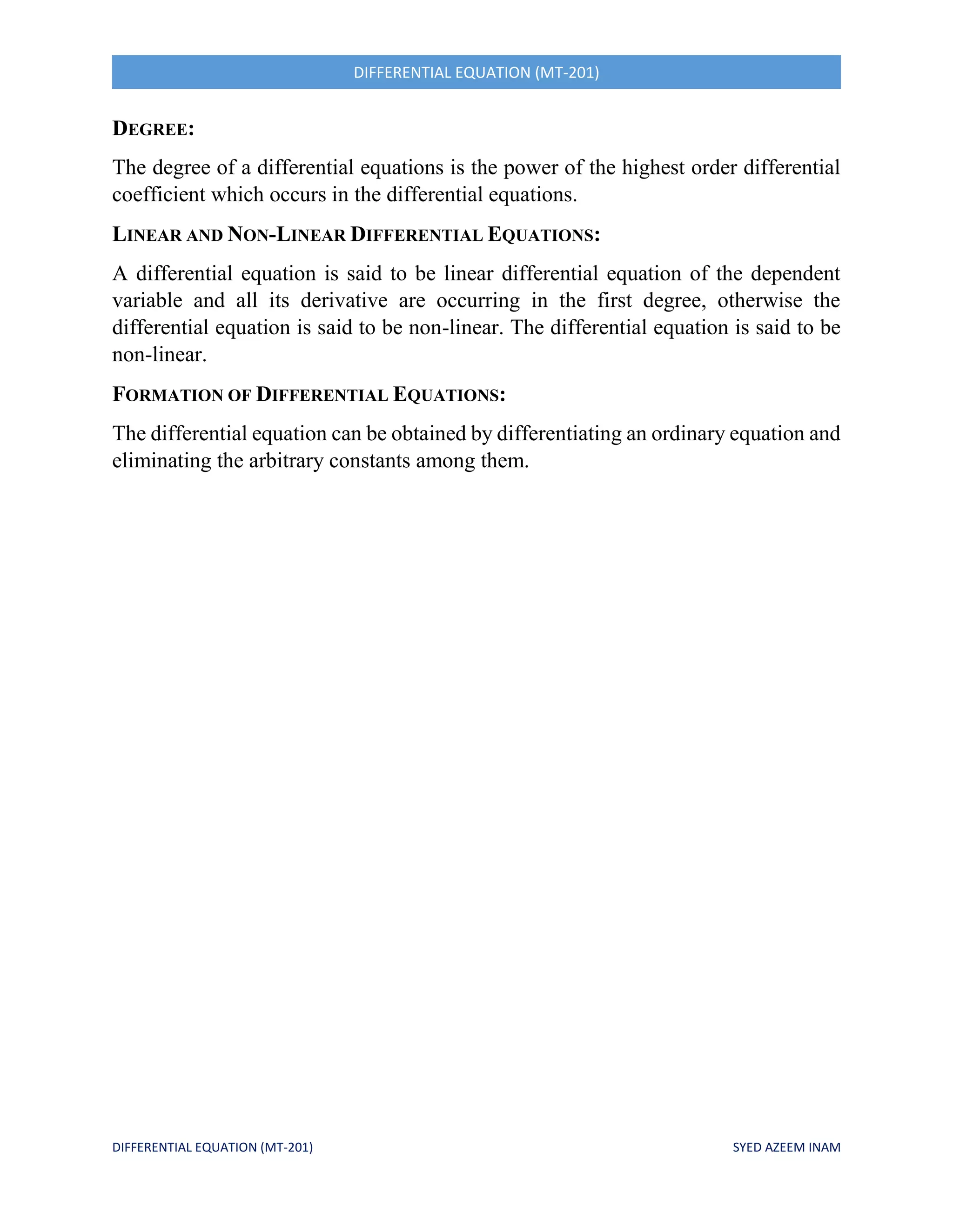 DIFFERENTIAL EQUATION Lecture #1 | PDF