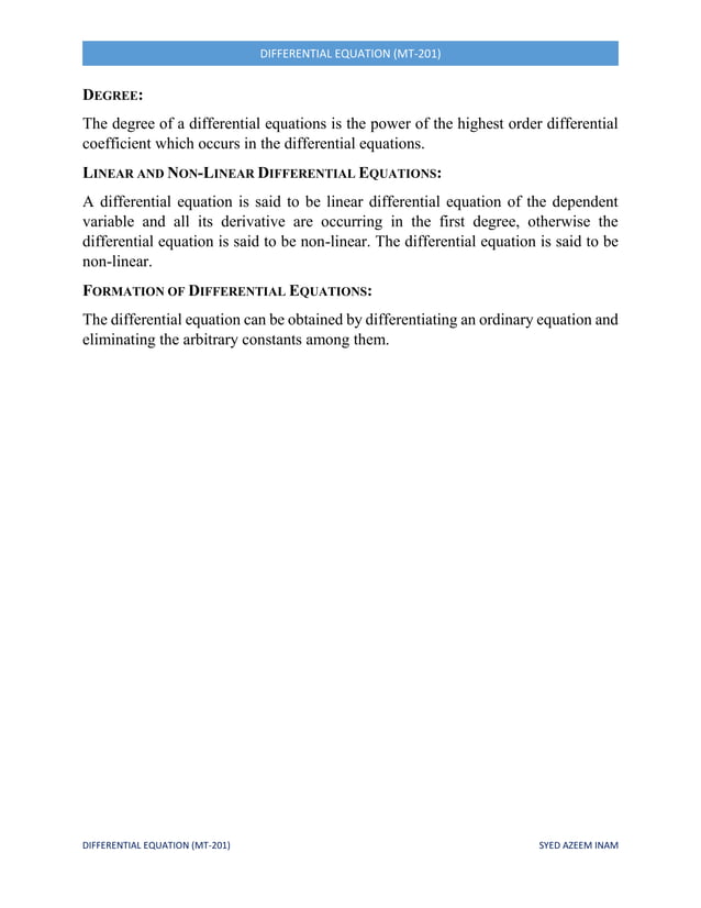 Differential Equation Lecture 1 Pdf Physics Science