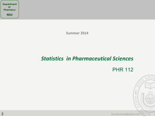 Statistics Introduction In Pharmacy | PPT