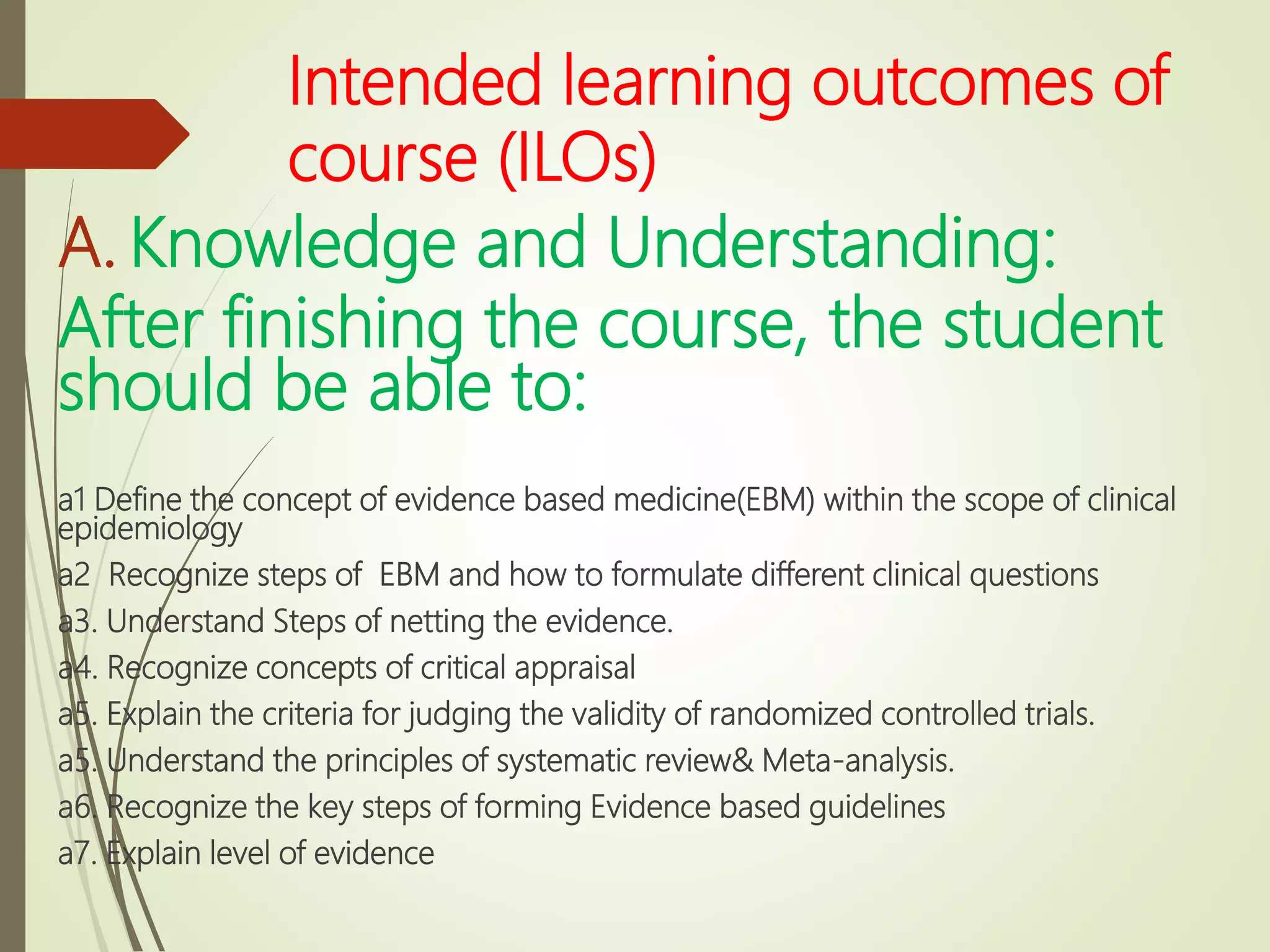 Evidence Based Medicine Master degree Course (Lecture 1): Formulation ...