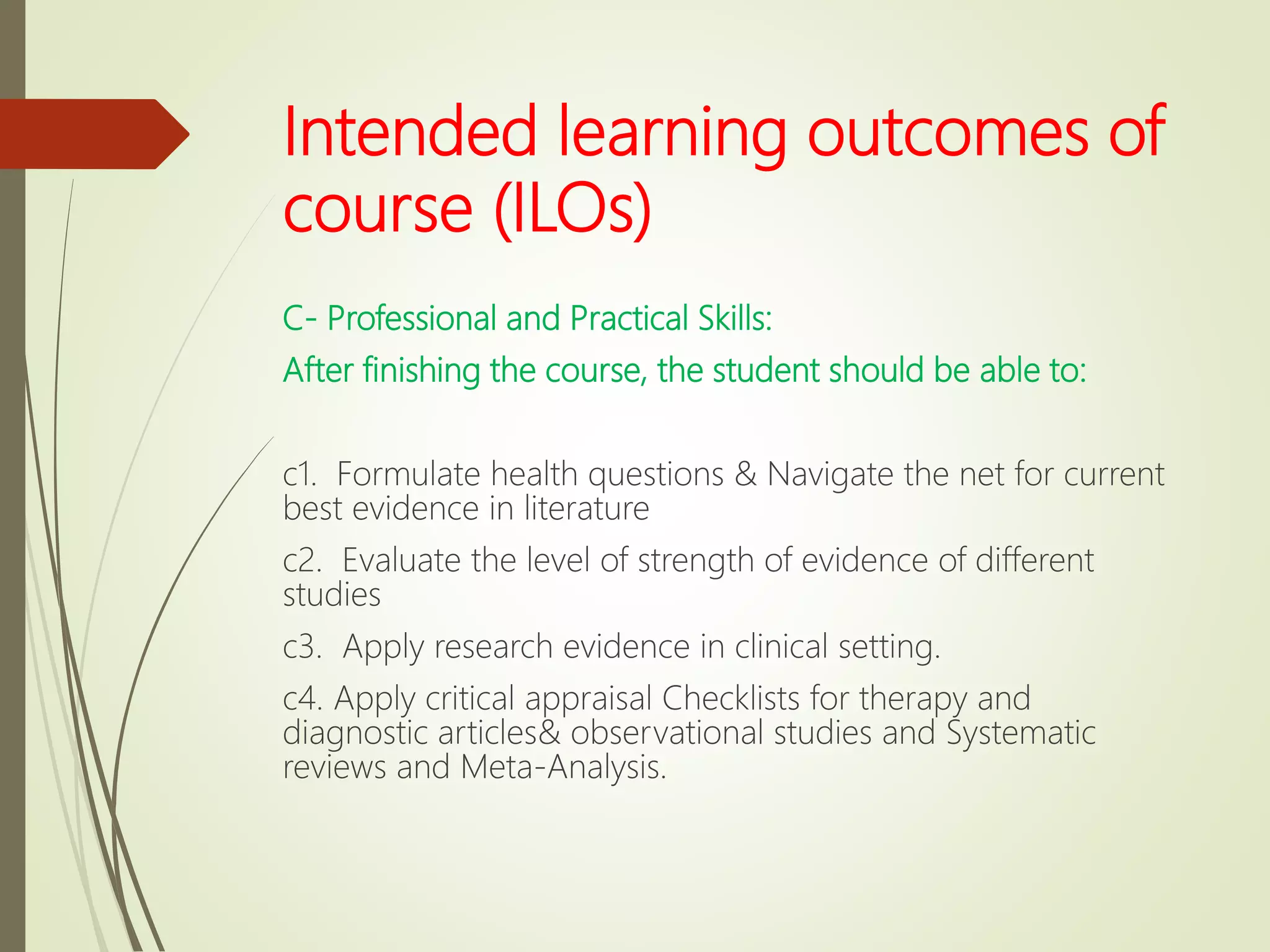 Evidence Based Medicine Master degree Course (Lecture 1): Formulation ...