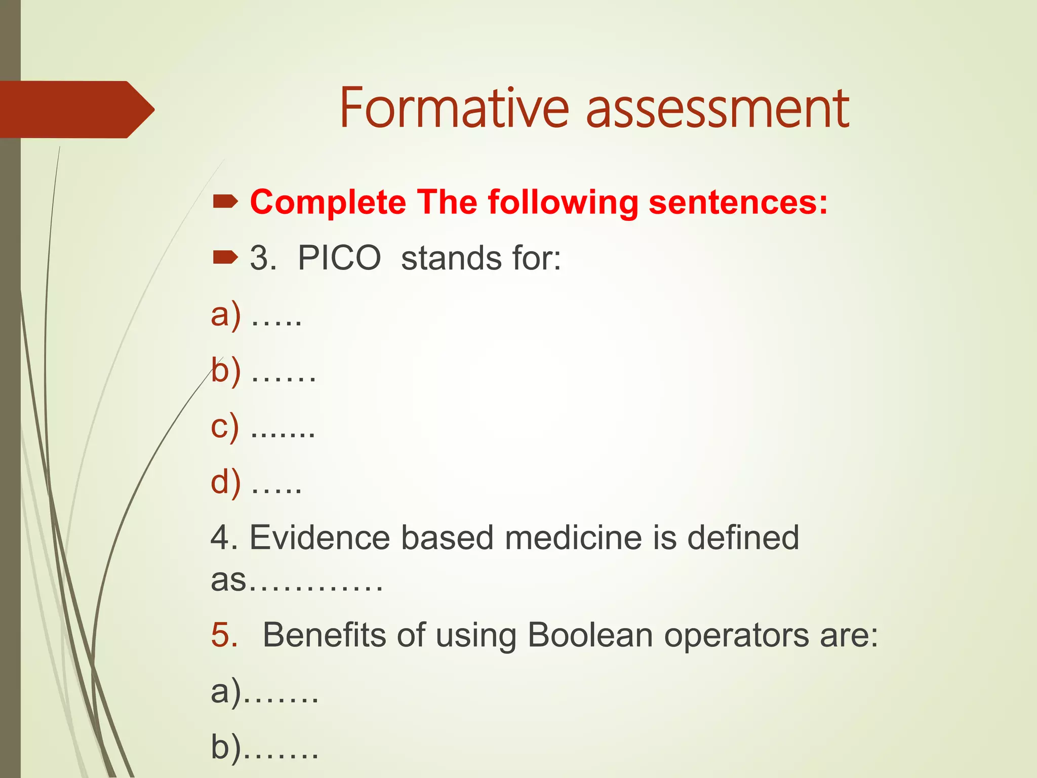 Evidence Based Medicine Master degree Course (Lecture 1): Formulation ...
