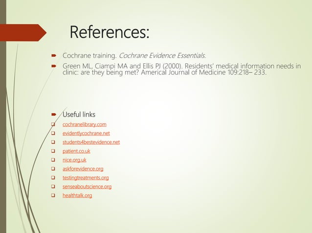 Evidence Based Medicine Master degree Course (Lecture 1): Formulation ...