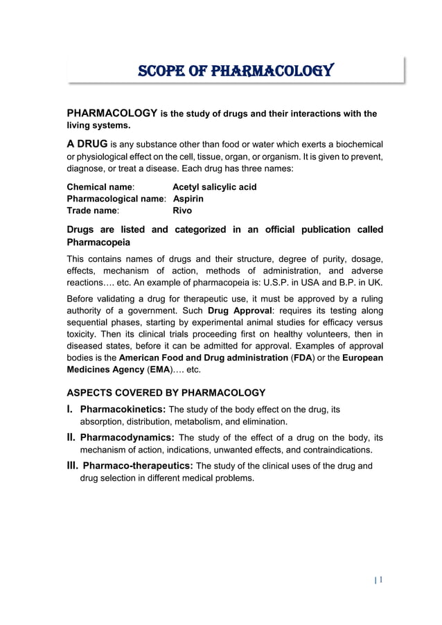 Lecture 1. introduction to pharmacology (lecture notes text) | PDF ...