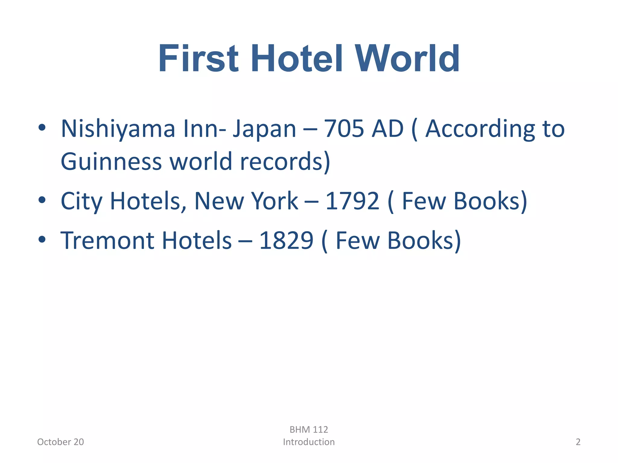 Hotel Industry ( History & present) | PPT