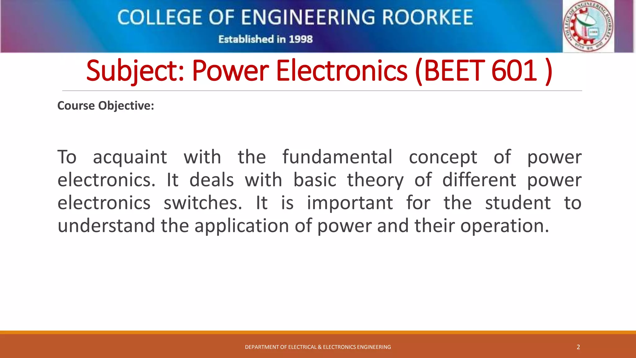 Lecture 1 Introduction of Power Electronics | PPTX