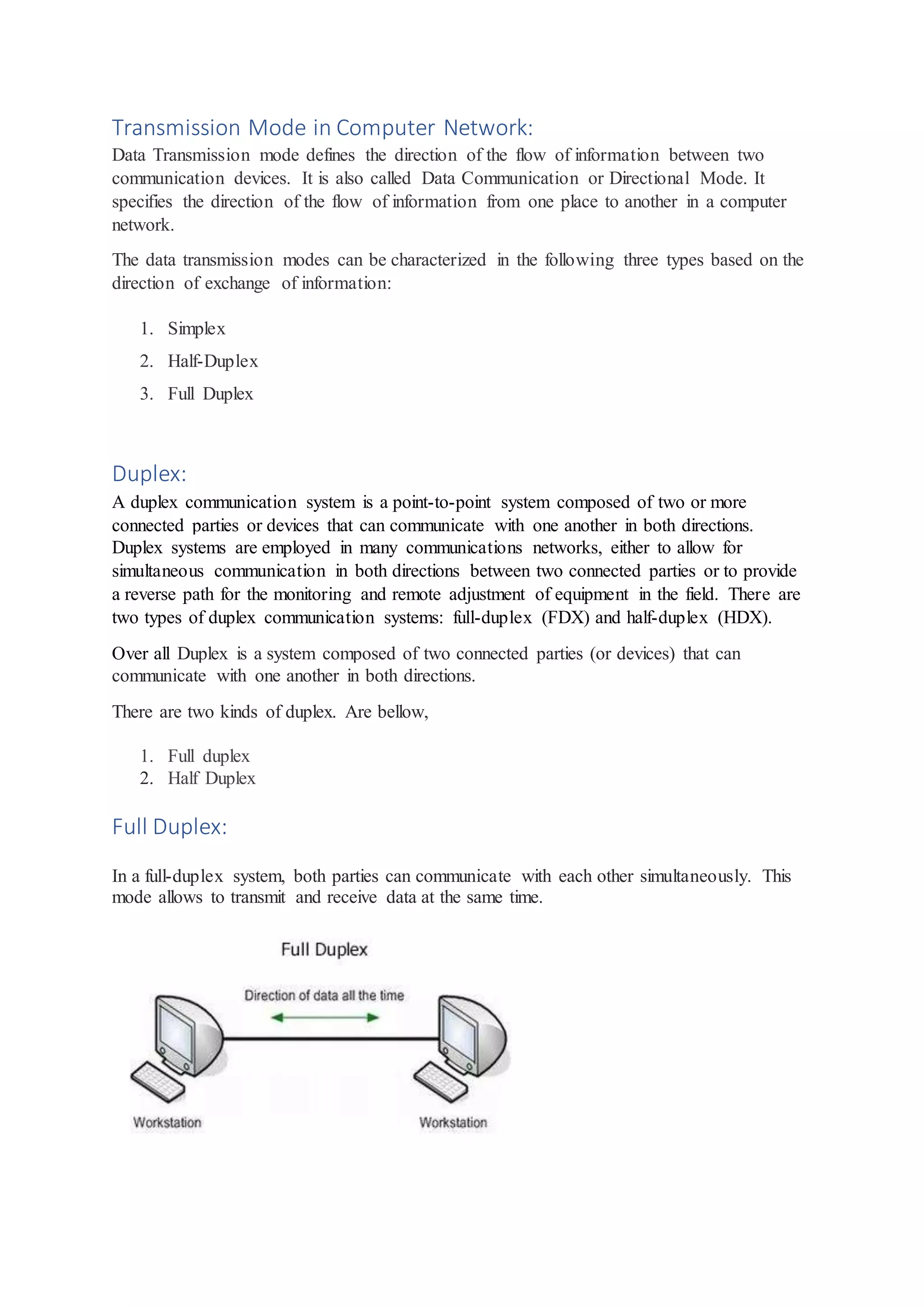 Lecture1 (Transmission Mode in Computer Network) | PDF