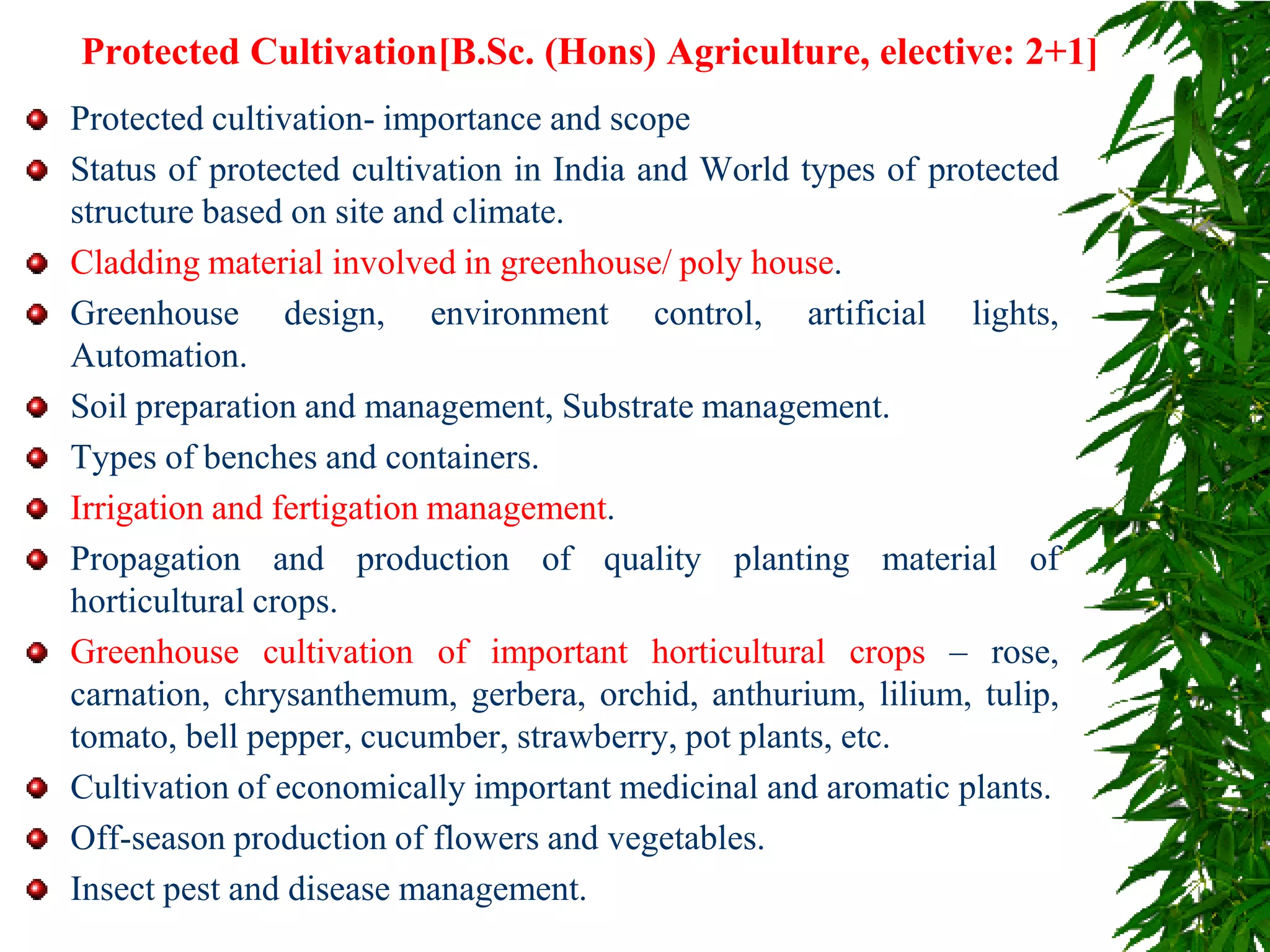 Protected Cultivation and Secondary Agriculture (Introduction) | PDF