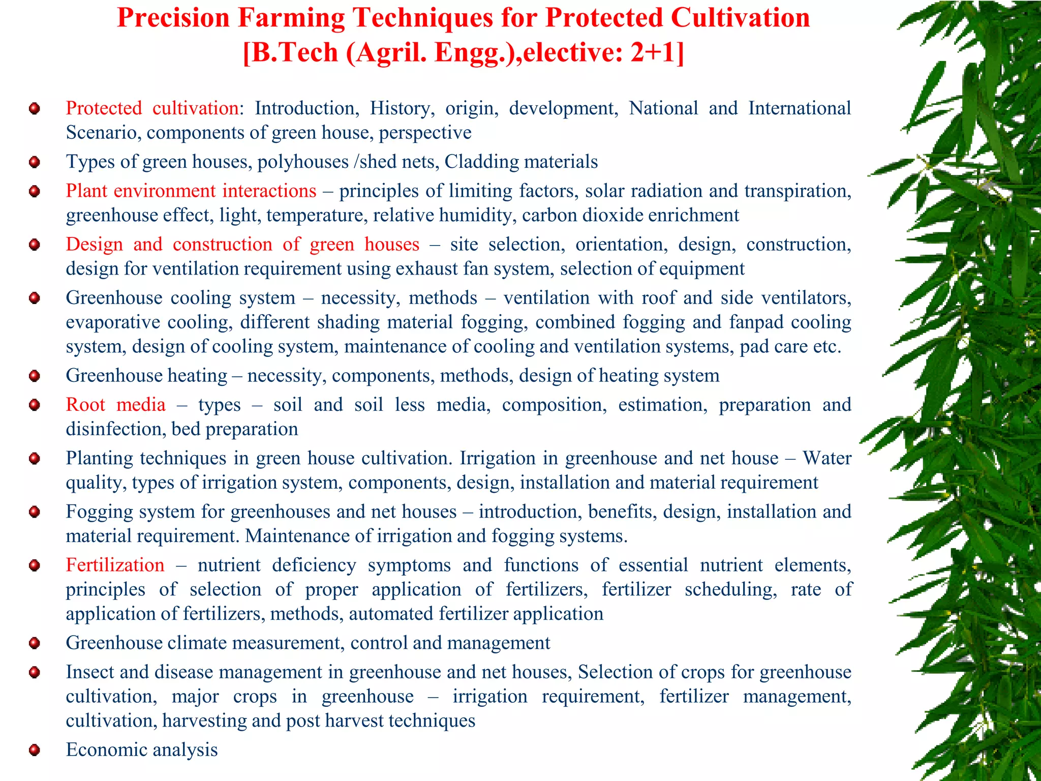 Protected Cultivation and Secondary Agriculture (Introduction) | PDF