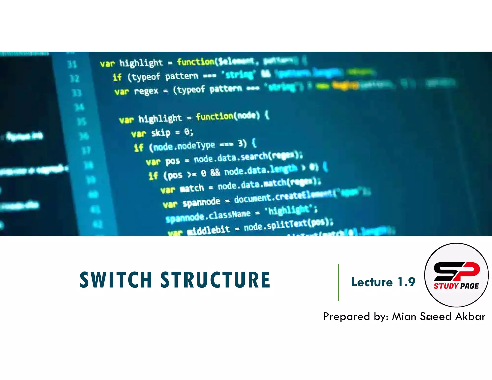Lecture 1 9 Switch Structure Pdf