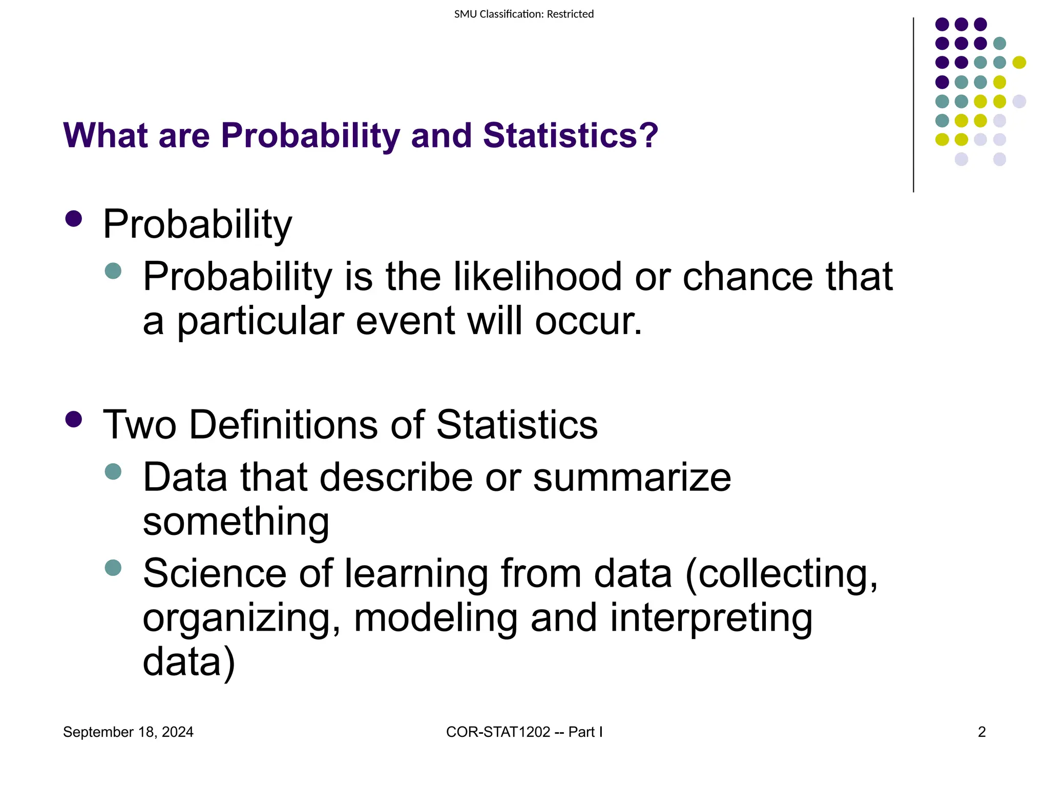 Introduction to Statistics Lesson 1. Singapore Management University | PPT