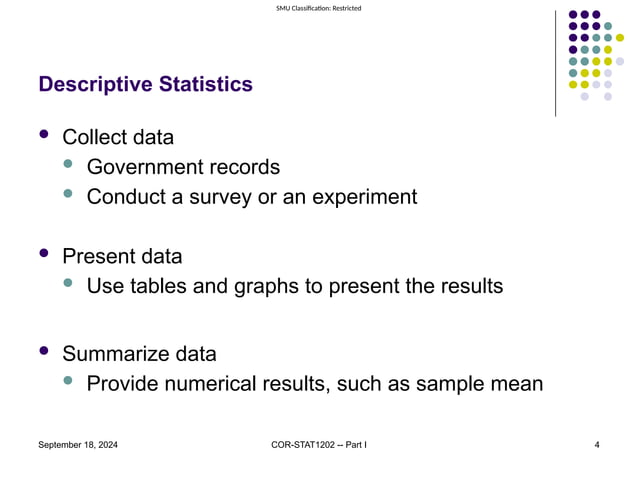Introduction to Statistics Lesson 1. Singapore Management University | PPT