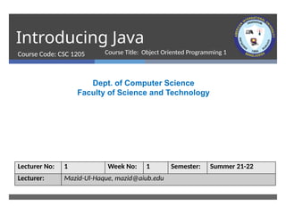 Lecture 1.1 - Introducing Java.pptx3eeeee | PPT | Free Download