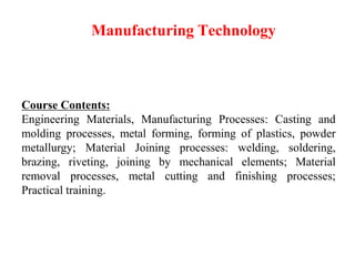 Manufacturing technology Engineerung material | PDF