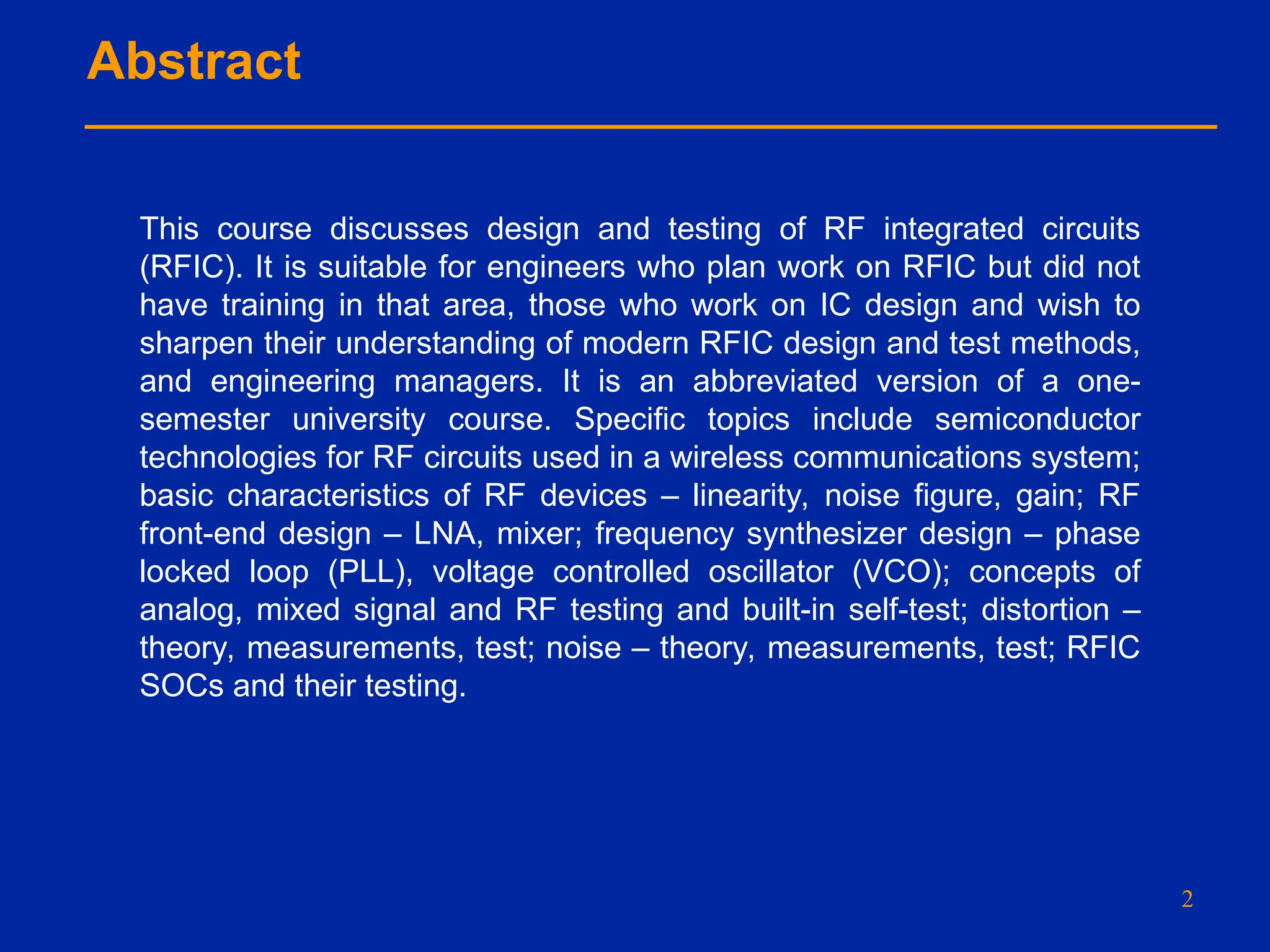 Lecture_1 on RF circuits, design and implementation | PPT