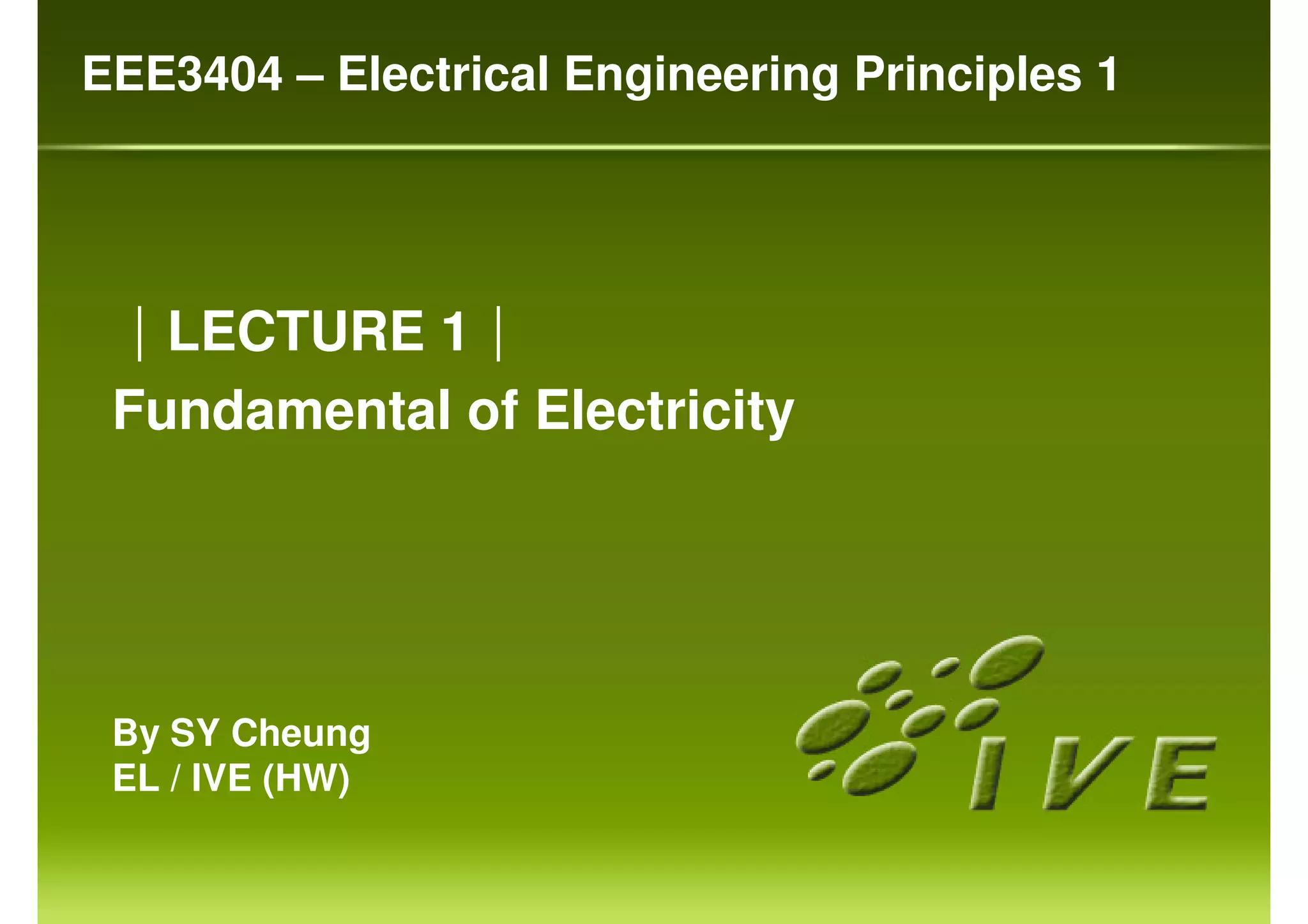 Lecture 1 fundamental of electricity | PDF