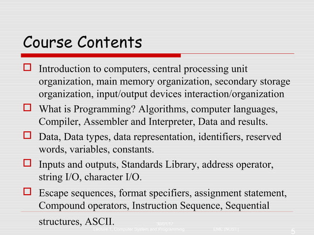 Fundamentals of computer system and Programming EC-105 | PPT