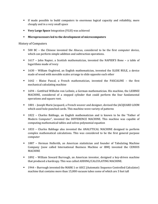 Lecture 1 fundamentals of computer | DOCX | Computing | Technology ...