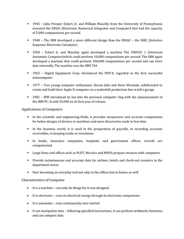 Lecture 1 fundamentals of computer | DOCX | Computing | Technology ...