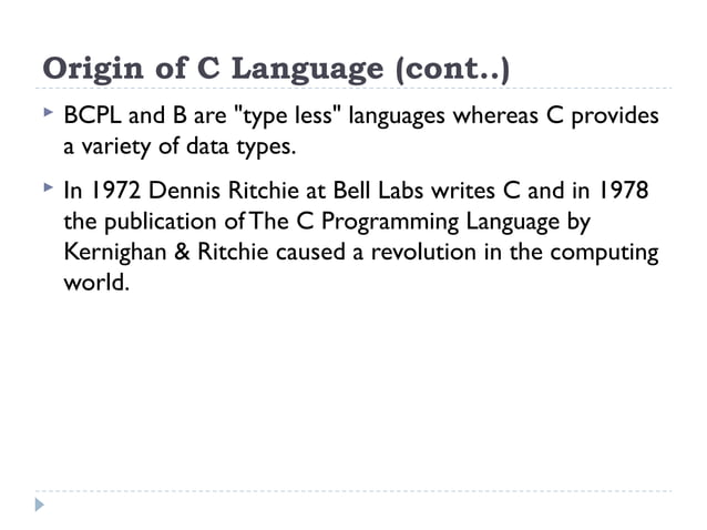 Lecture 1 History Of C Programming Ppt Programming Languages