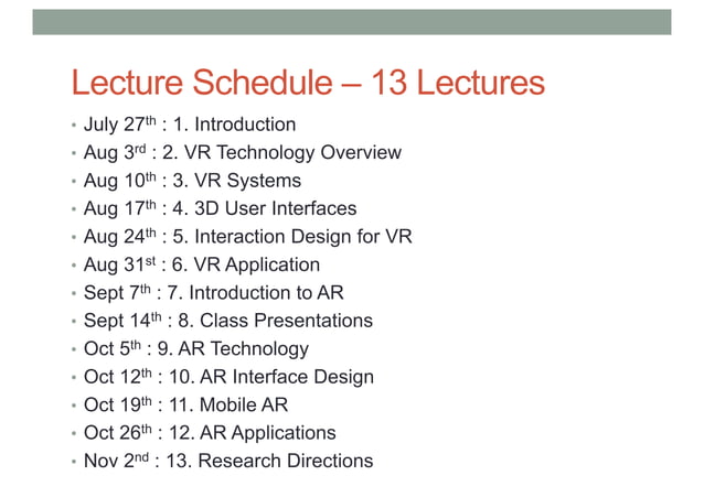 COMP 4010 - Lecture1 Introduction to Virtual Reality | PDF | Virtual Reality | Technology ...