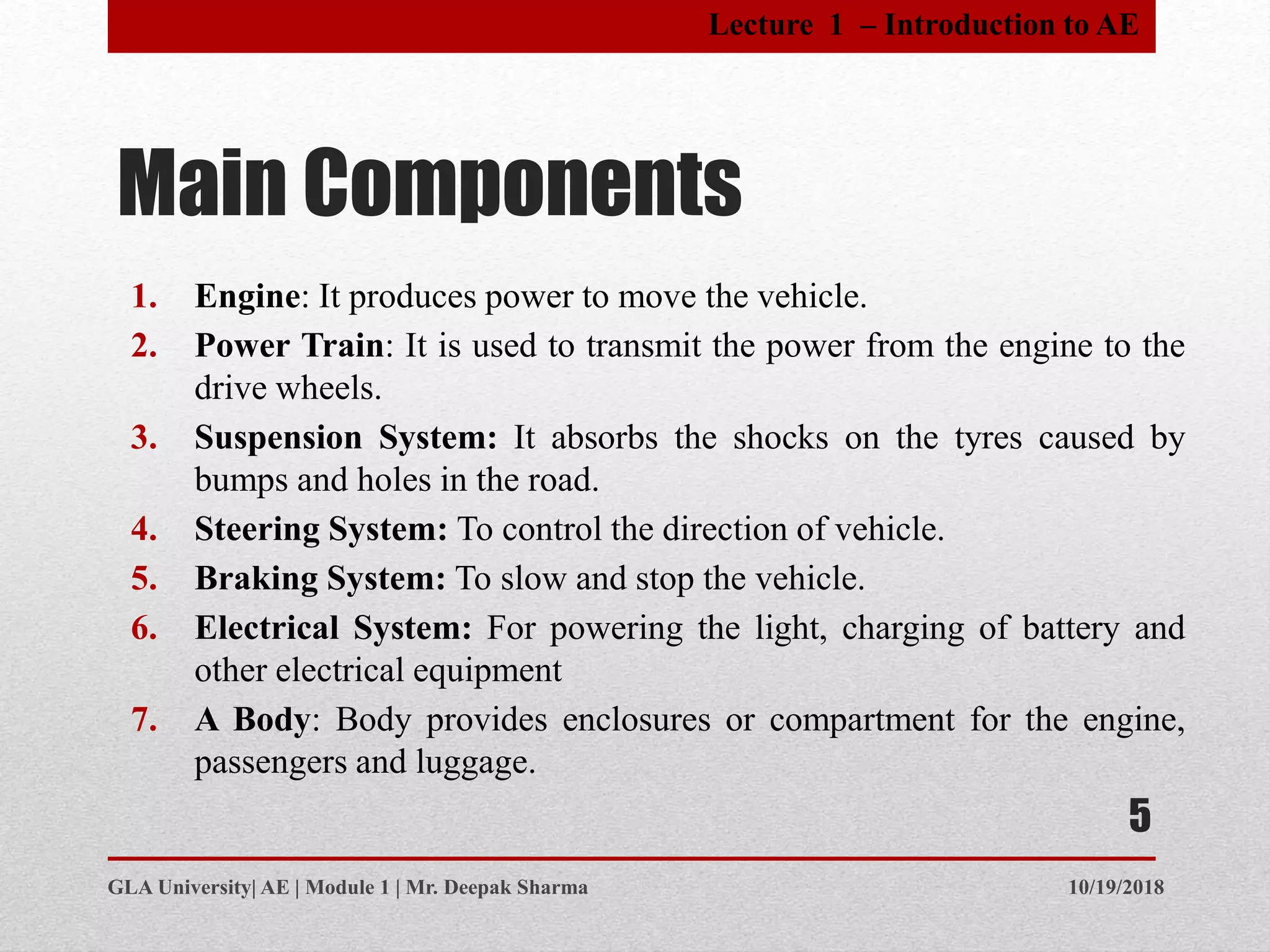 Lecture 1 introduction to automobile engineering | PPTX