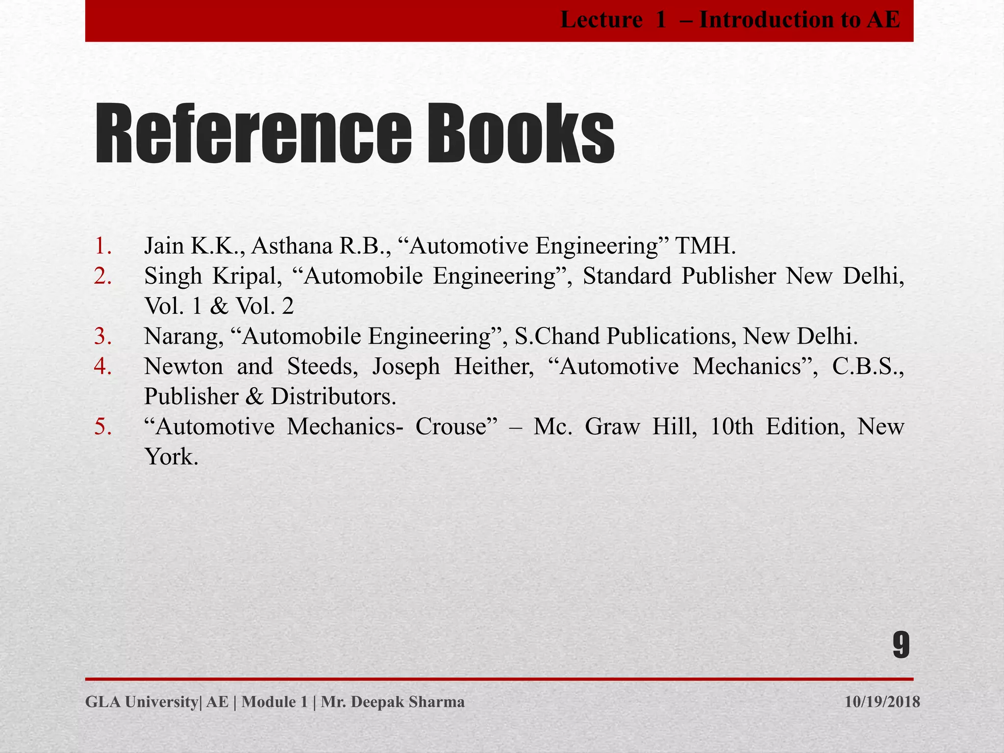 Lecture 1 introduction to automobile engineering | PPTX