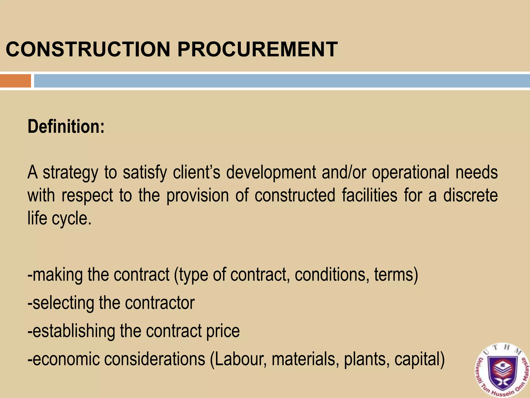 Lecture 1 introduction to construction procurement process. | PPT