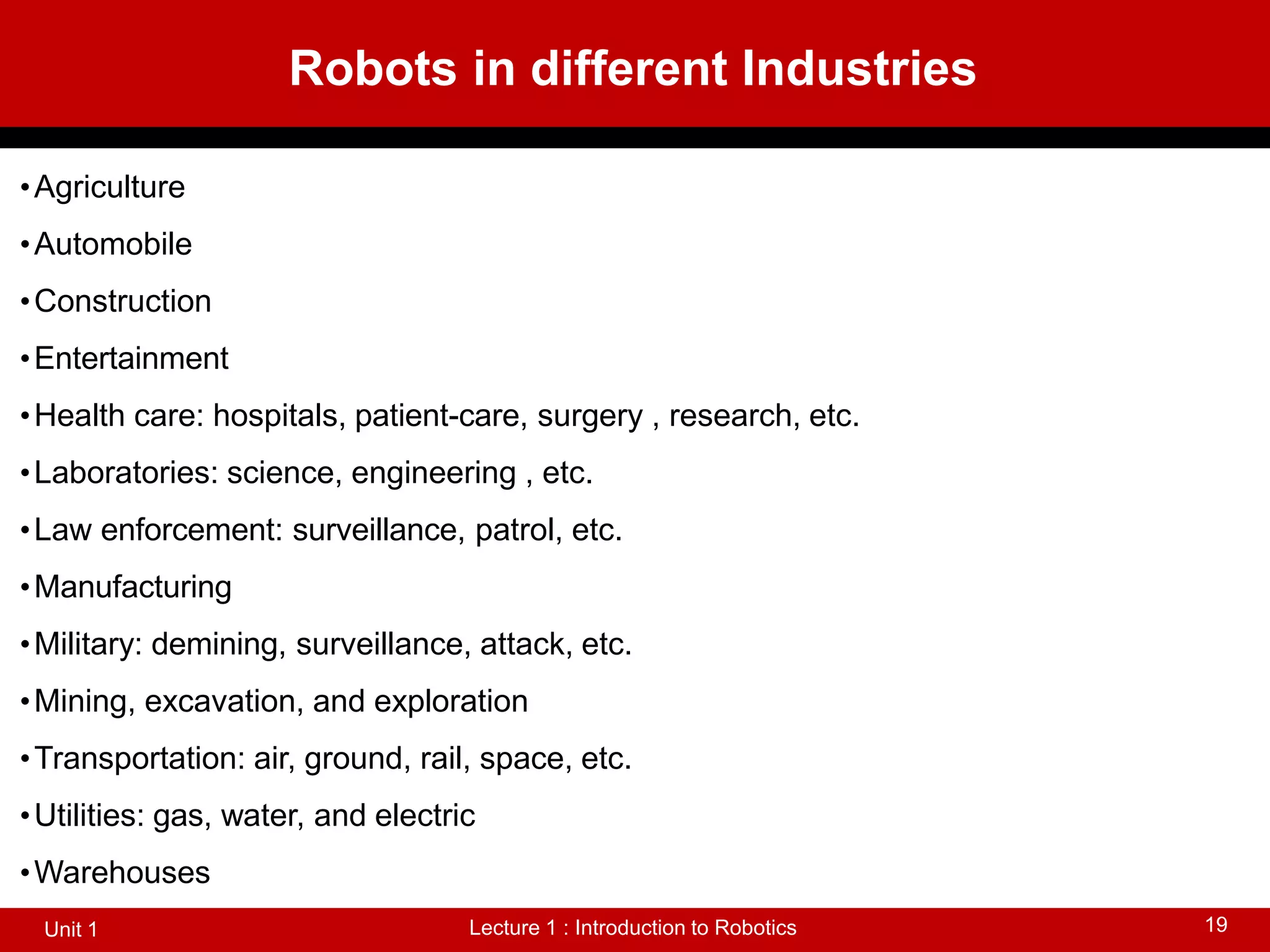 Lecture 1 Introduction To Roboticspptx Robotics Technology And Computing