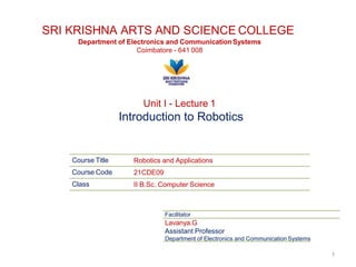 Lecture 1 - Introduction to Robotics.pptx | Robotics | Technology & Computing